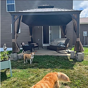 Domi Outdoor Living 10’ X 12’ Hardtop Gazebo, Outdoor Aluminum Frame Canopy with Galvanized Steel Double Roof, Outdoor Permanent Metal Pavilion with Curtains and Netting for Patio, Backyard and Lawn