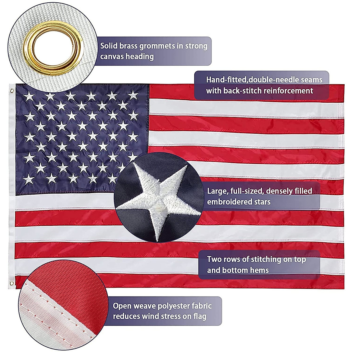 SANDEGOO Flag Pole for House with American Flag-6FT Silver Flag and Pole with Wall Mounted Bracket and 3x5 Embroidered US Flag Rustproof Tangle Flag Pole for House Yard Residential or Commercial