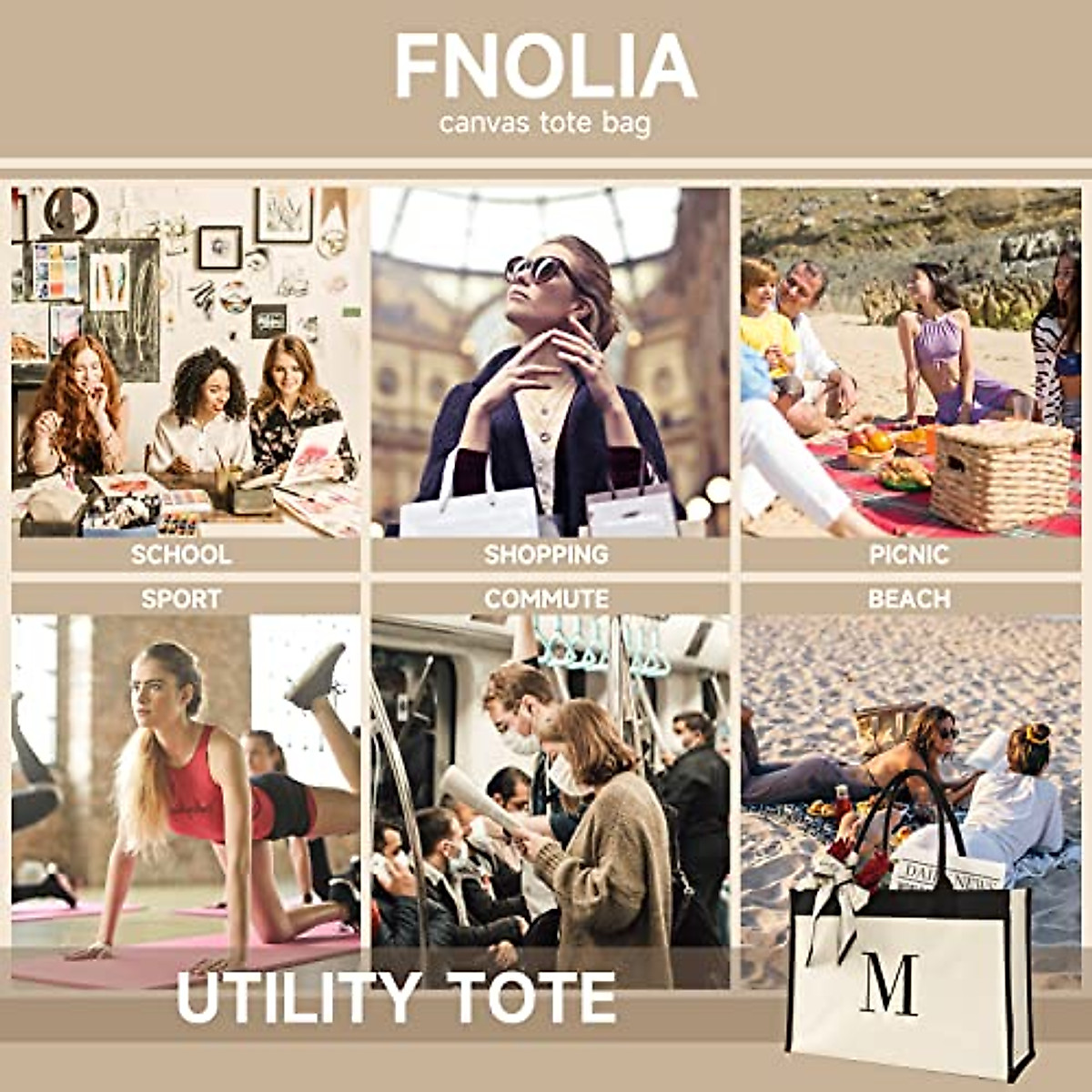 FNOLIA Birthday Gifts for Women Initial Canvas Tote Bag For Women Who have Everything Unique Gift for Teacher Mother Friends Female Mom Sister Her Large Beach Tote Letter N