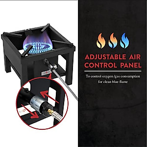 GasOne B-5250 100,000 BTU Square Heavy-Duty Propane Burner Outdoor Gas Cooker with Adjustable 0-20 PSI Regulator & Steel Braided Hose