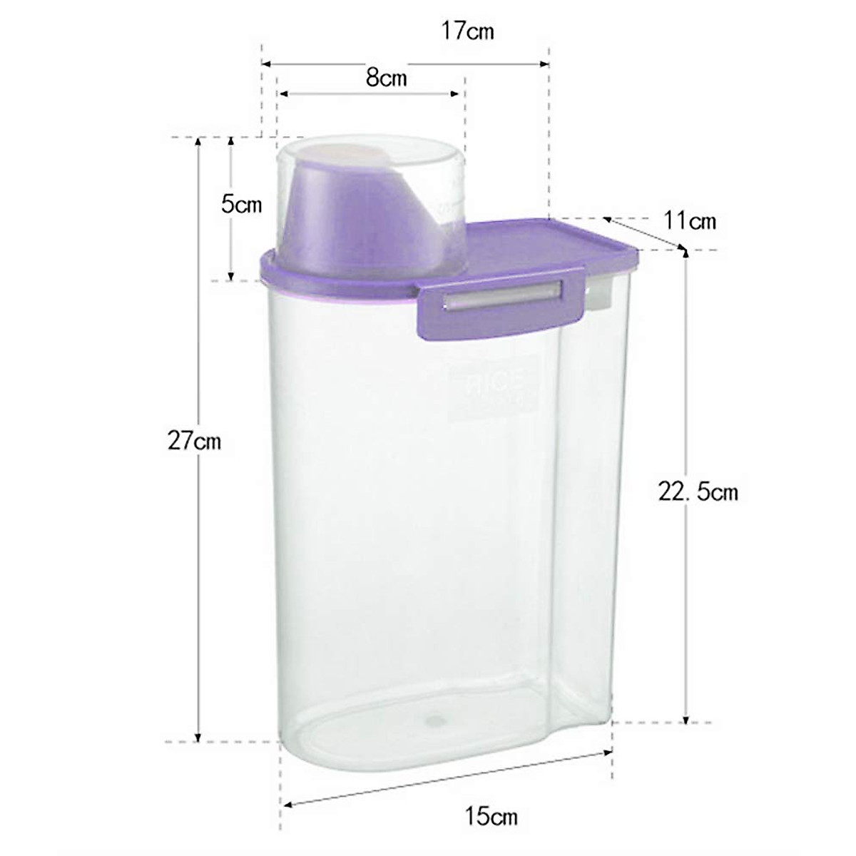 Pet Food Storage Container with Measuring Cup, Pour Spout and Seal Buckles Food Dispenser for Dogs Cats (Purple) 2.5L