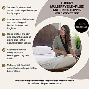 Silk Bedding Direct. Luxury Silk-Filled Mattress Topper with Fitted Cotton Sateen Elasticated Skirt. Queen, 80" x 60". Resting Your Dreams on Pure Mulberry Silk.