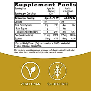 Nature’s Way Zinc Gummies, Supports Immune Function*, 11 mg per Gummy, Mixed Berry Flavored, 120 Gummies