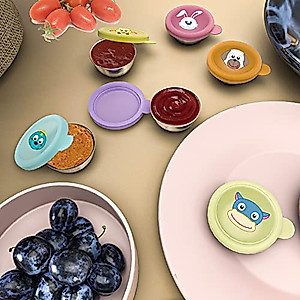 6 PCS 1.6 oz Salad Dressing Container To Go, Stainless Steel Condiment Containers with Leakproof Silicone Lid Animal Print Condiment Sauce Cups with Lids Dipping Sauce Cups Container for Lunch Box