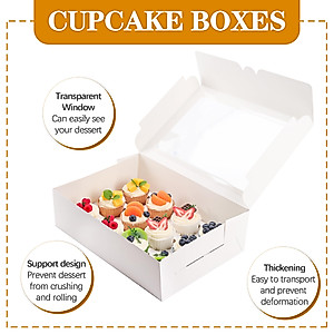 YunKo 6 Pack Dozen Cupcake Boxes White Cupcake Containers with Window Fit 12 Cupcakes or Muffins