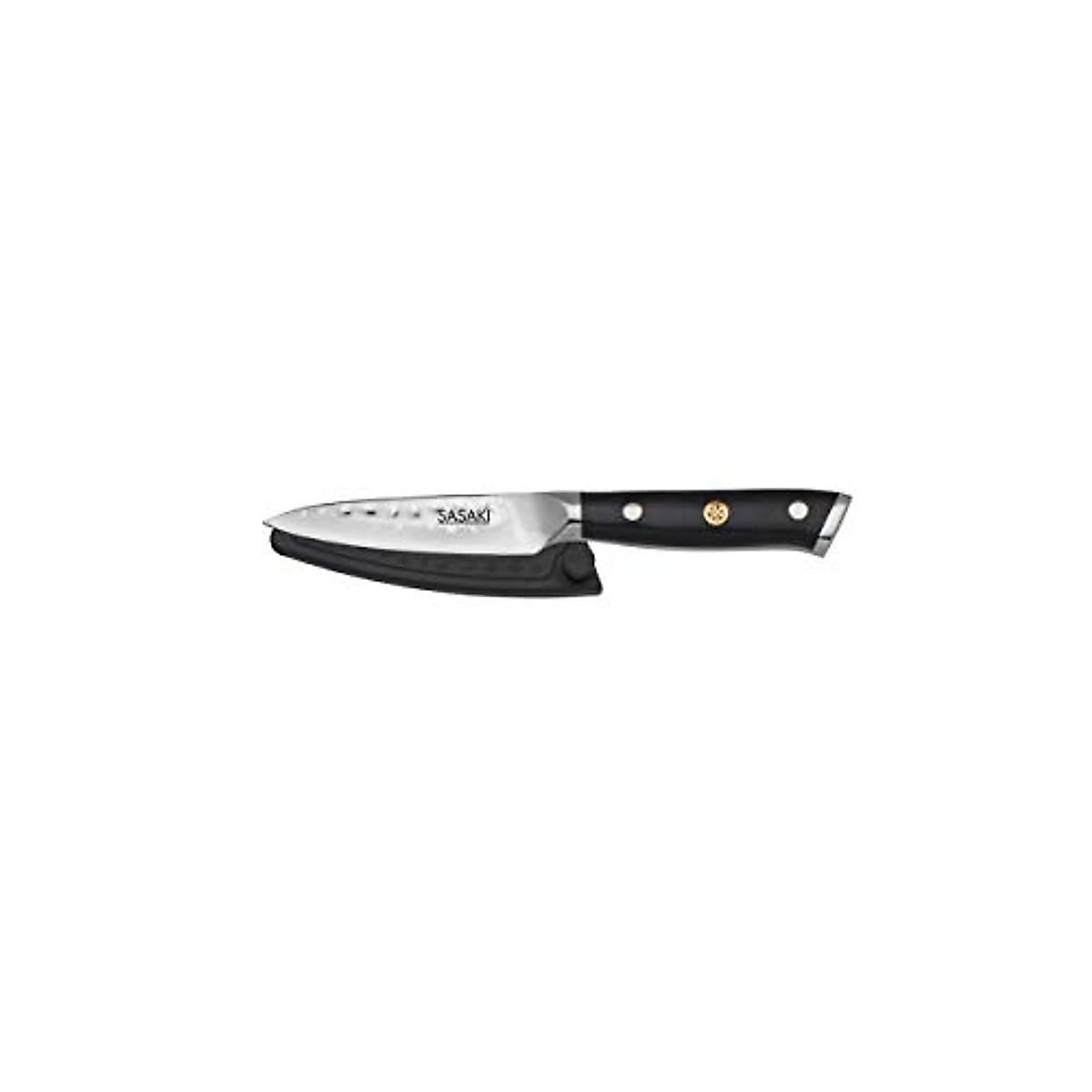 Sasaki Takumi Japanese AUS-10 Stainless Steel Paring Knife with Locking Sheath, 3.5-Inch, Black