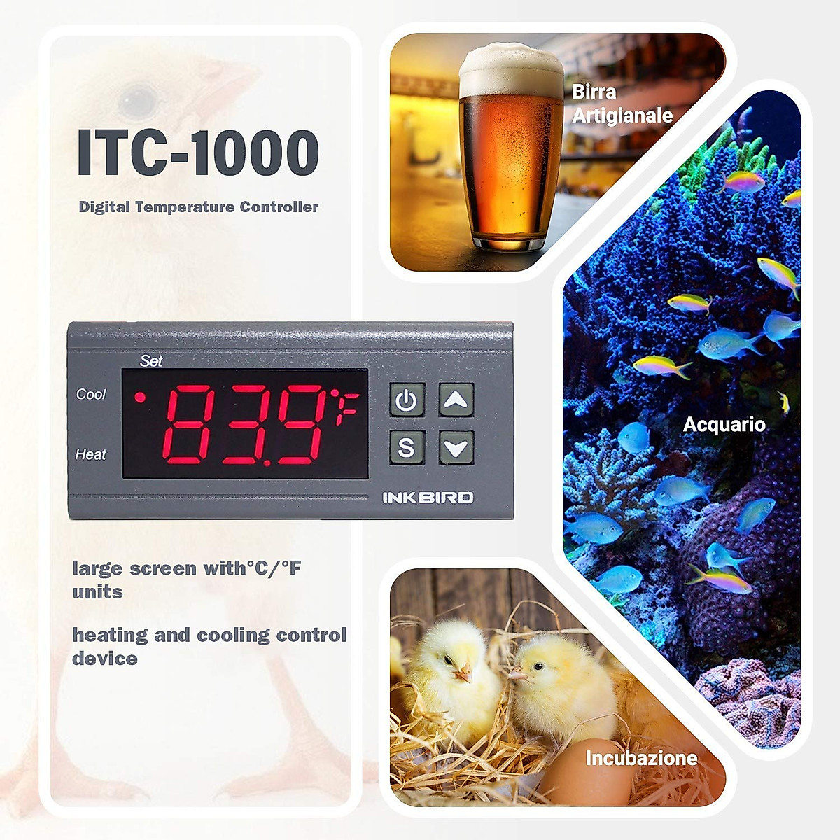 Inkbird ITC-1000F 2 Stage Temperature Controller Cooling and Heating Modes Celsius and Fahrenheit with Junction Box