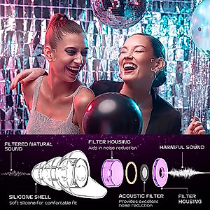 2 Pairs High Fidelity Concert Ear Plugs, Reusable Ear Plugs for Noise Reduction - Hearing Protection Earplugs Silicone Ear Plugs for Concert Music Festivals Nightclub and Raves Party, 23dB