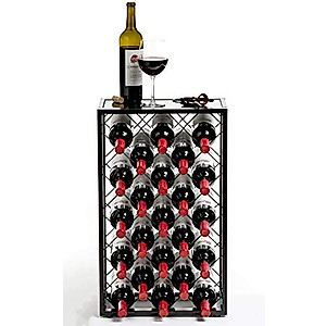 Mango Steam 23 Bottle Black Wine Rack with Glass Top Shelf, Free Standing for Home, Kitchen and Bar