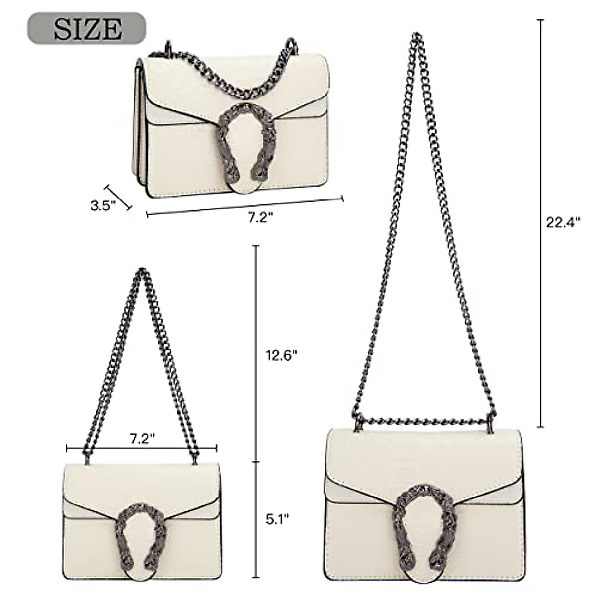 GLOD JORLEE Trendy Chain Crossbody Mini Bags for Women - Luxury Snake Printed Leather Shoulder Satchel Bag Evening Clutch Purse Handbags (off-white,Size:XS)