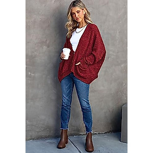 Sidefeel Fall Sweaters for Women 2023 Long Sleeve V Neck Button Bown Open Front Casual Oversized Chunky Knit Pullover Sweaters Medium Burgundy