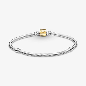 PANDORA Moments Two-tone Barrel Clasp Snake Chain Bracelet