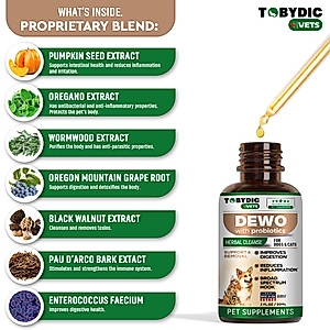 Tobydic Broad Spectrum Herbal Medicine with Probiotic for Cats & Dogs - Prevention & Treatment Helps to Remove Toxins and Parasites -Medication & Supplement Drops - Made in USA