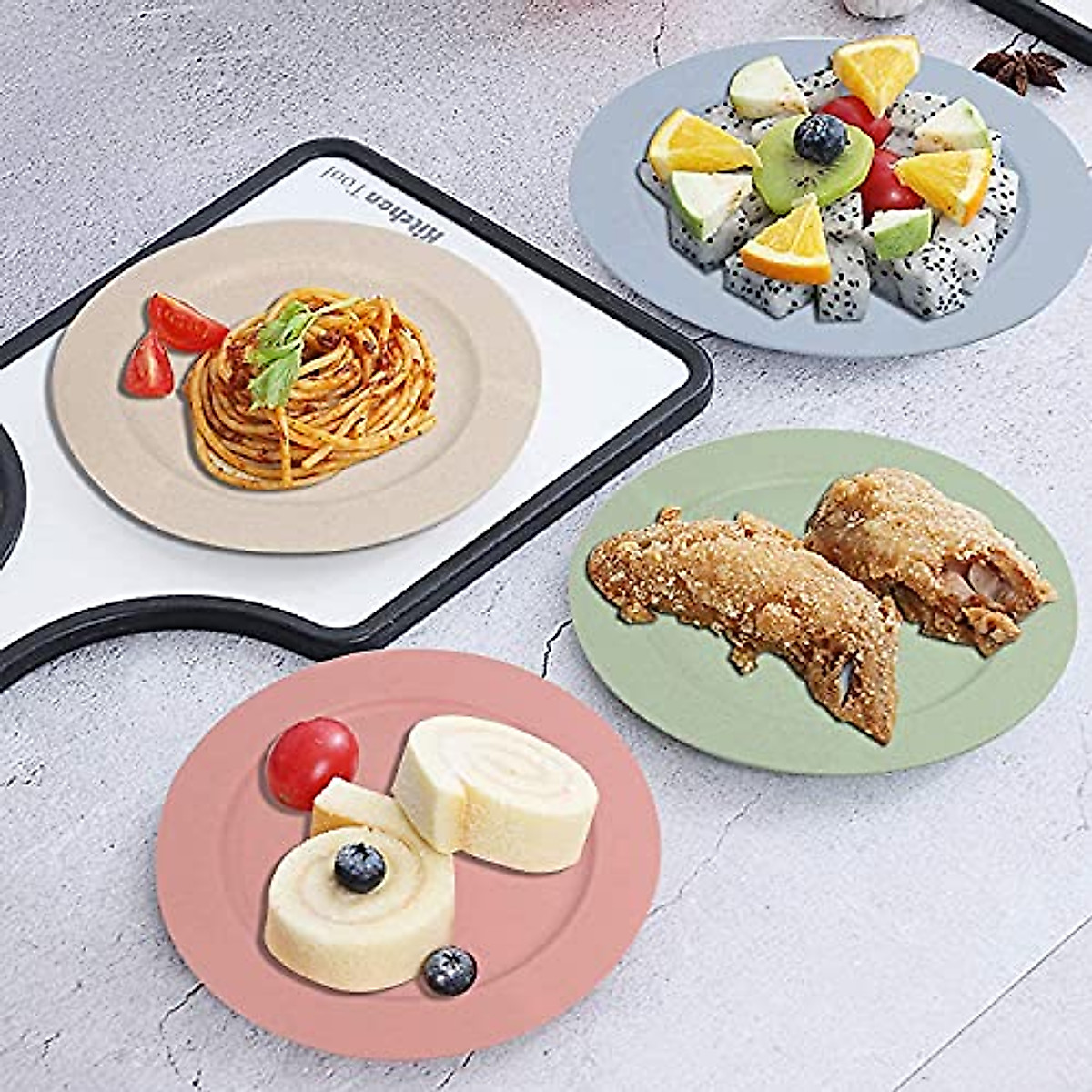 shopwithgreen 10 Inch Wheat Straw Dinner Plates, Unbreakable Sturdy Plastic Dinner Plates, Microwave and Dishwasher Safe