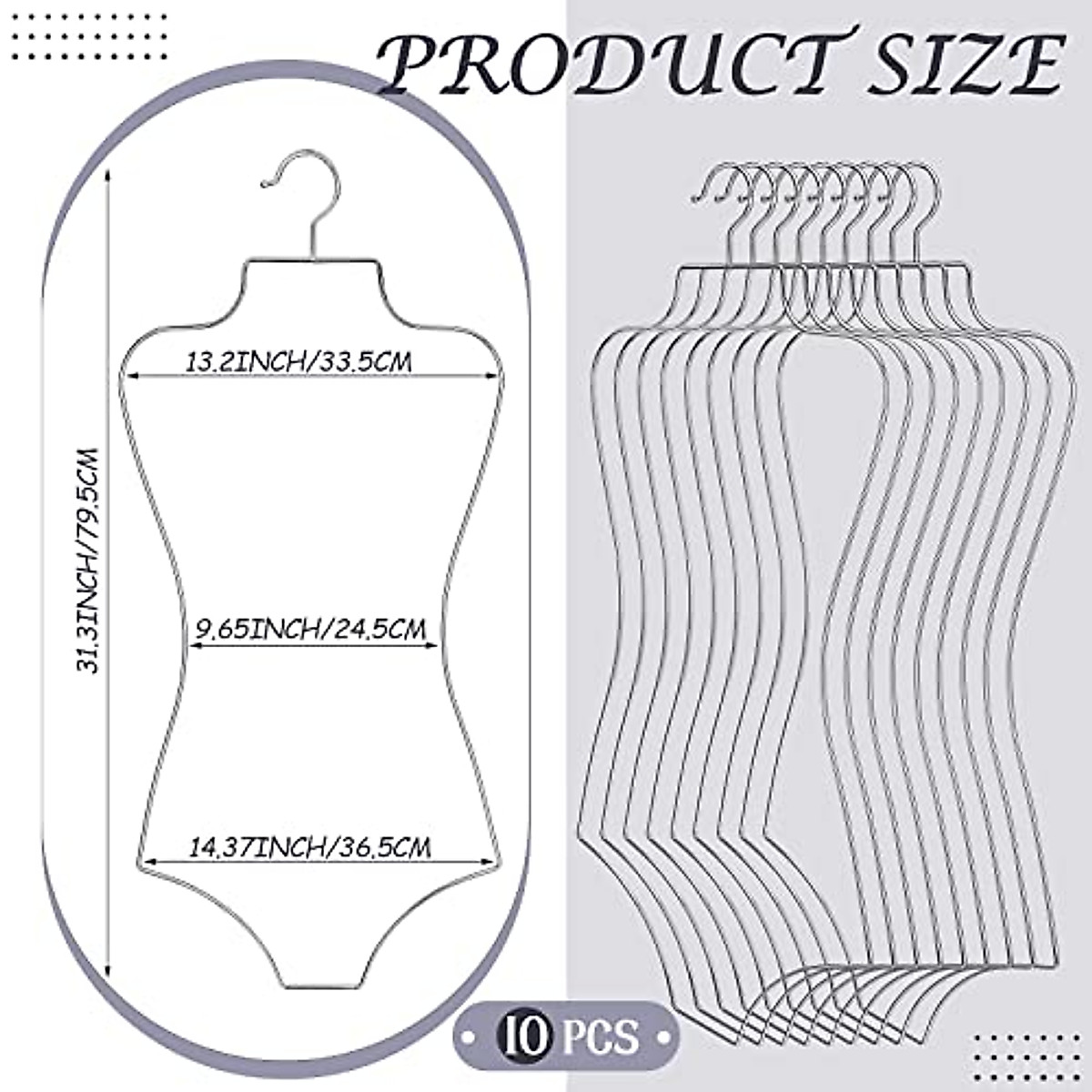 Lingerie Hangers Body Shape Display Hangers Metal Wire Bathing Suit Hangers Bikini Swimwear Hanging Rack Swimsuit Hanger for Bra Boutique Closet(Silver, 10 Pack)