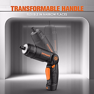 DOVAMAN DES01A 4V Electric Screwdriver, 3-Position Handle, 6 Torque, 31Pcs Bits, LED & Flashlight, USB Cable, Lightweight Power Screwdriver w/Accessories Case, Multi-Angle for Easier Work