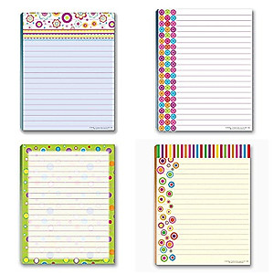 Stonehouse Collection Fun Pattern Designs Pads - USA Made- 4 Assorted Notepads - Shopping List, Teachers, Home, Office, Small Gift - USA Made