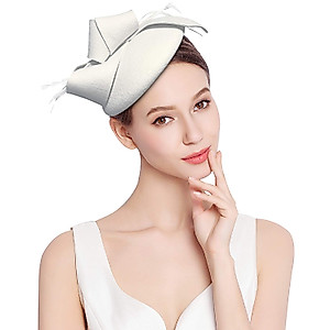 Z&X Wool Felt Fascinator Winter Women Elegant Pillbox Hat Bowknot Kentucky Derby Church Hat Retro Fedoras White