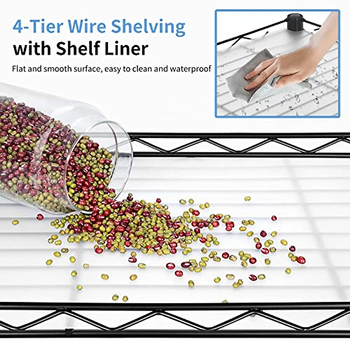 YYkokocat 4-Tier Wire Shelving Unit 44" H x 18L x 12D Metal Shelves for Storage with Shelf Liners Adjustable Small Storage Rack Shelf Organizer for Closet Pantry Kitchen, 600Lb Capacity, Black