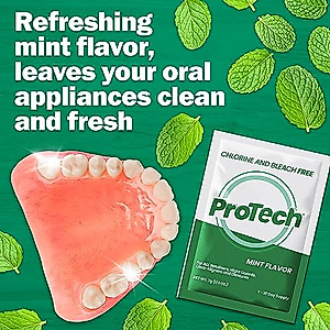 Protech Denture Cleaner 7g (3-Month Supply) Denture Cleanser Foils for Retainers, Nightguards, Mouthguards, and Dentures, Nicotine, Coffee and Iron Cleaning Foils, No Tablets, Long Lasting Packets