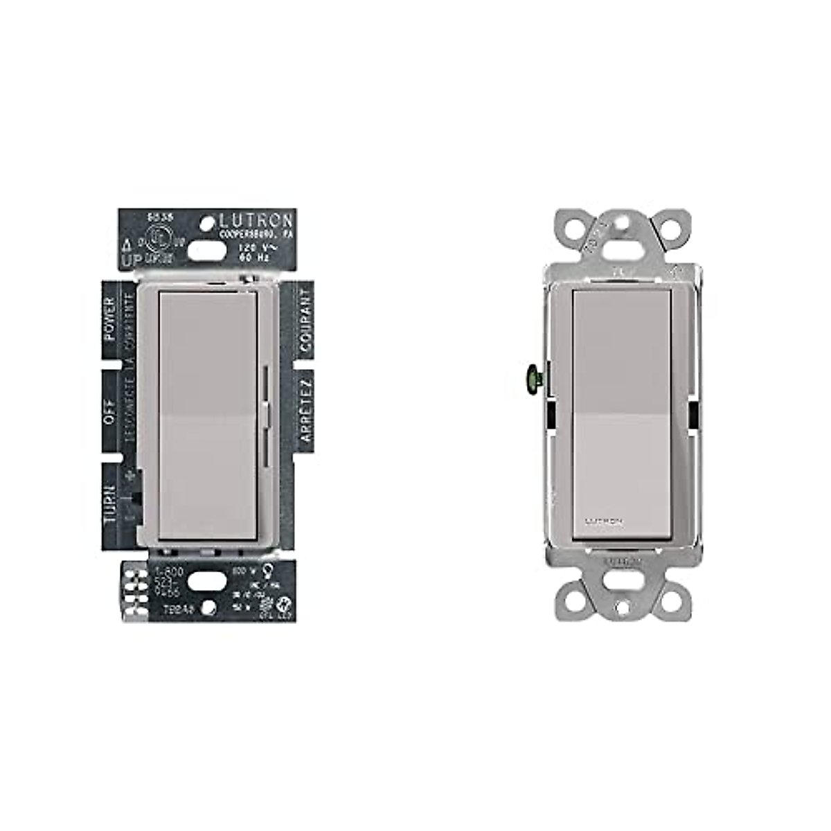Lutron Diva LED+ Dimmer Switch for Dimmable LED, Halogen and Incandescent Bulbs, Single-Pole or 3-Way, DVCL-153P-GR, Gray & Claro On/Off Switch, 15-Amp, Single-Pole, CA-1PS-GR, Gray