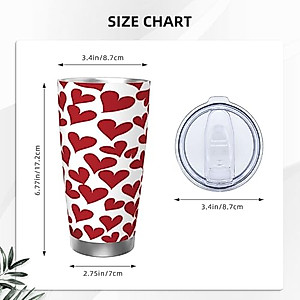 AYCZN Red Heart 20 OZ Tumbler Stainless Steel Travel Coffee Mug, Romantic Insulated Water Bottle with Lid Leakproof Thermal Cup