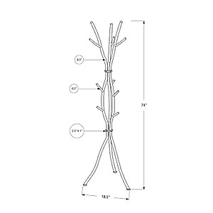Monarch Specialties I 2061 Coat Rack, Hall Tree, Free Standing, 11 Hooks, Entryway, 74" H, Bedroom, Metal, Grey, Contemporary, Modern