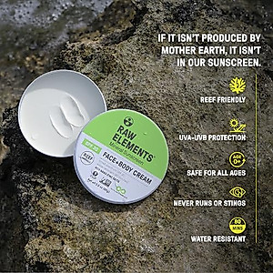 Raw Elements Face and Body Mineral Sunscreen SPF 30 Tin, Organic Sunblock Daily Protection, Non Toxic Reef Safe, Water Resistant, Cruelty Free, Plastic Free, 3 oz (Pack of 1)