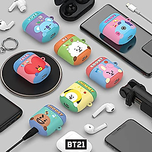 BT21 Official Merchandise Designed for Airpods Case Cover Protective Hard Case with Keychain for Airpods 1 & 2 Case - Cooky