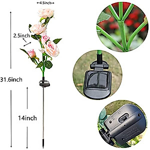 SmilingTown Solar Garden Stake Lights 2 Pack with 10 Rose Flowers Landscape Path Decorative Lights Waterproof for Outdoor Yard Grave Cemetery Pathway Courtyard Lawn (Pink)