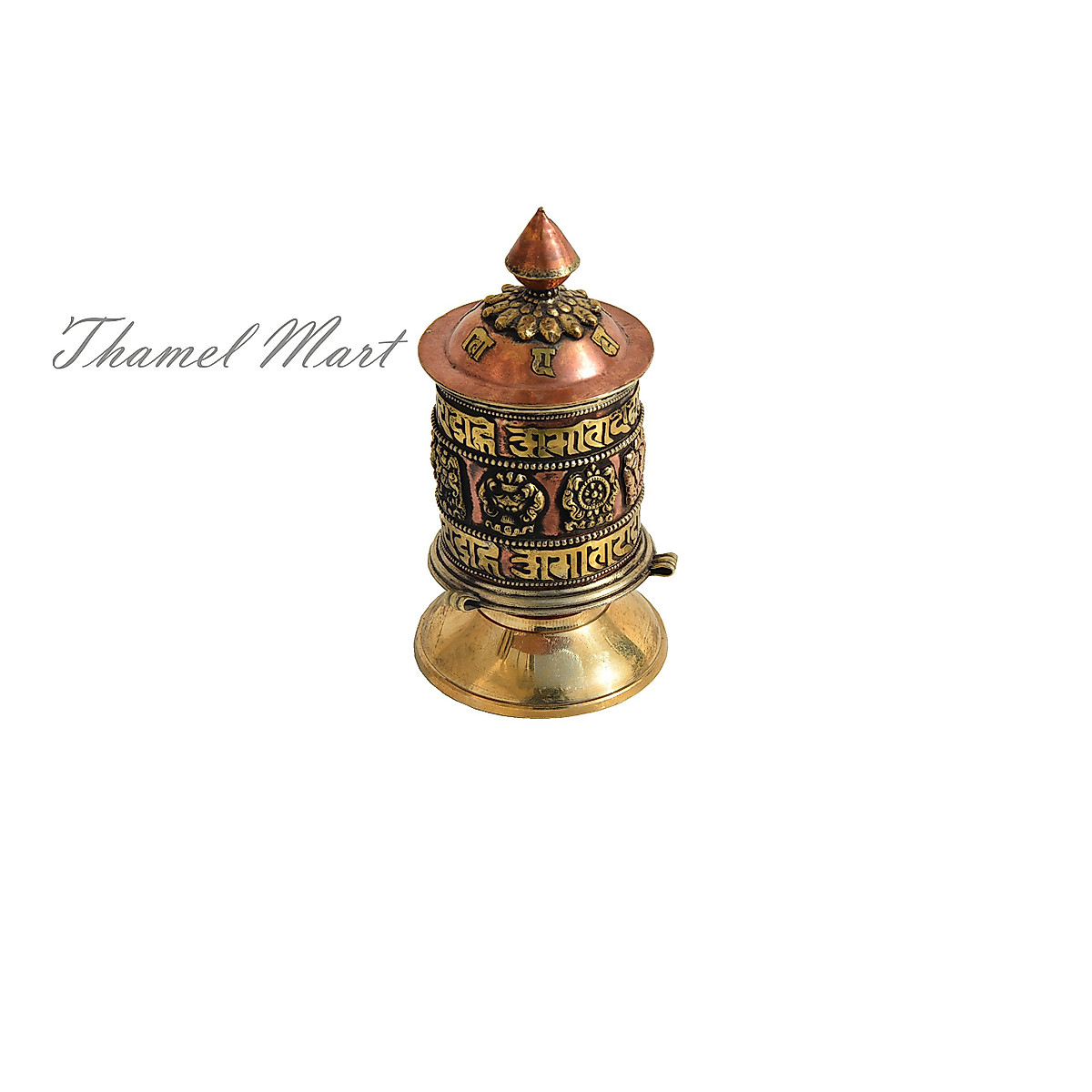 Table Top Copper Brass Tibetan Buddhist 8 Lucky Symbols Prayer Wheel