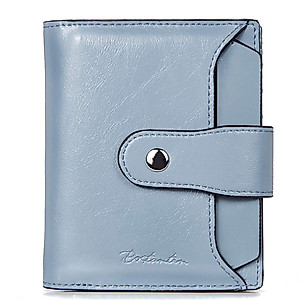 BOSTANTEN Women Leather Handbag Designer Large Hobo Purses Shoulder Bags Blue and Small Bifold Zipper Pocket Wallet Card Case Purse with ID Window Blue