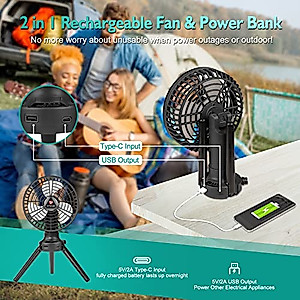 CONBOLA Portable Battery Operated Fan with LED Lantern, 270° Oscillating Fan 10400mAh Outdoor Small Rechargeable Camping Fan, Personal Desk Fan with Hanging Hook for Tent, Bedroom