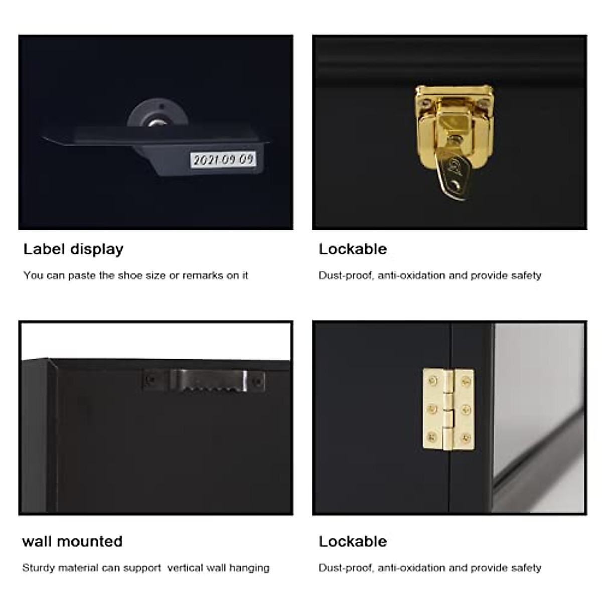 COMSREV Memorabilia Shoe Display Case Wooden Frame Wall Mount Acrylic Clear Door Sneaker Cabinet Containers Storage Shelves Boxes 98% UV Protection Lockable（Double Shoe-Black）