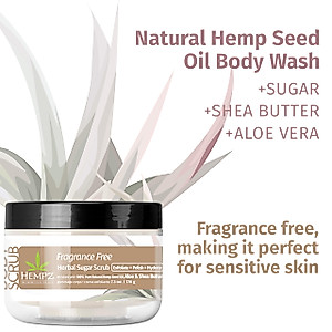 HEMPZ Sugar Body Scrub - Fragrance Free - All Natural Exfoliating Shea Butter, Sugar, and Salt - For Women, Men, and Teens - 7.3 fl oz