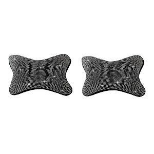MINICO 2 Pcs Bling Car Seat Neck Rest Pillow, Car Headrest Neck Pad Cushion Pillow, Sleeping Travel Auto Seat Headrest Support Neck Pillow White