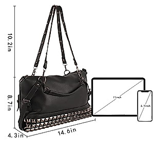 ZLM BAG US Punk Rivet Hobo Handbag for Women Large Crossbody Purse Leather Top Handle Bag