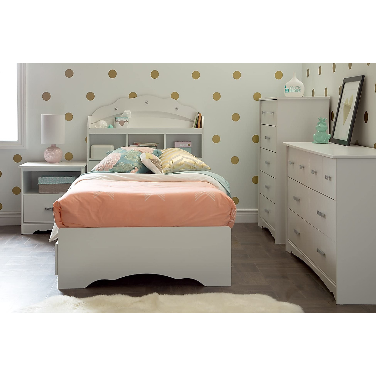 South Shore Tiara 6-Drawer Double Dresser, Pure White with Jewel-Like Handles