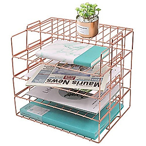 EASEPRES Rose Gold Letter Tray - 4 Tier Desk Organizer for Women, Stackable Paper Tray Organizer, File Organizer for Home Office Supplies, Desk Accessories
