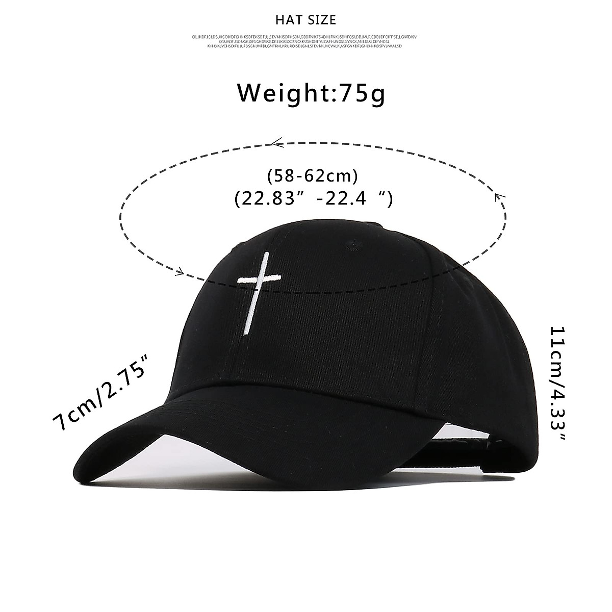 Cross Embroidery Baseball Cap,Adjustable Structured Dad Hat for Men Women Sun Hat (Black-1)