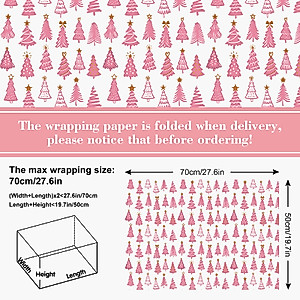 AnyDesign 12 Sheet Pink Christmas Wrapping Paper Santa Snowman Snowflake Star Tree Gift Wrap Paper Folded Flat Xmas Art Paper for Christmas Winter Birthday DIY Crafts Gift Wrapping, 19.7 x 27.6 Inch