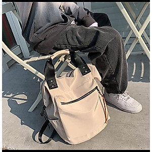 HACODAN Harajuku Grunge Aesthetic Backpack Tote Bag, Women Men Girls Schoolbag Large Back to School (beige)