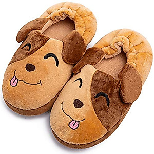 eccbox Toddler Boys Girls Cute Slippers Unicorn Fluffy Fuzzy Winter Warm Slippers Cartoon Animal Plush Indoor House Slip-on Shoes (Brown Dog, numeric_7_point_5)