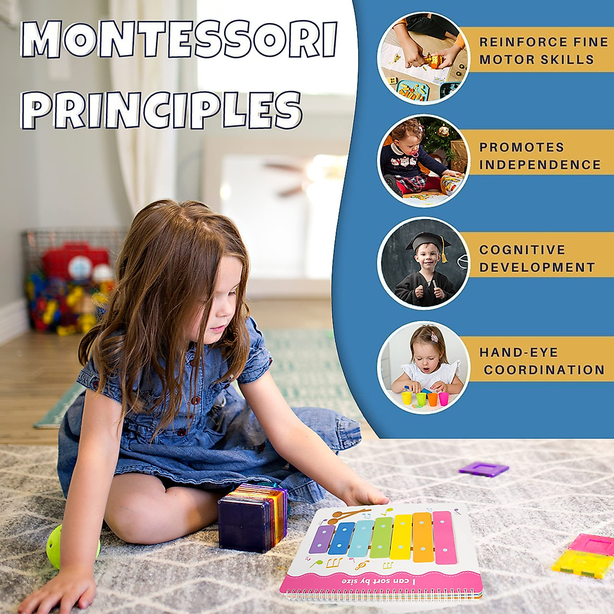 Twinventures Montessori Preschool Busy Book for Toddlers, Autism Sensory Educational Toys, Assembled Activity Binder for Early Learning, Preschool Learning Activities