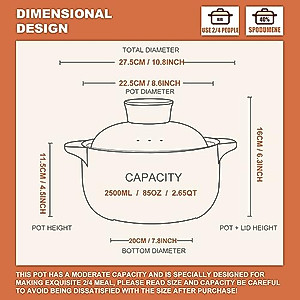 Aroplor Casserole Clay Pot Premium Ceramic Bowls With Lid Heat-Resistant Cooking Nonstick Stock Pot Soup Pot Cookware Stovetop Easy To Clean(Orange 2.65Quart,2500ml)2~6 People (Oranger)