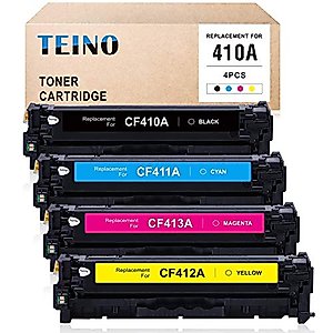 TEINO Compatible Toner Cartridge Replacement for HP 410A CF410A CF411A CF412A CF413A for Color Laserjet Pro MFP M477fnw M477fdw M477fdn Pro M452nw M452dw M452dn (Black, Cyan, Magenta, Yellow, 4 Pack)