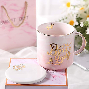 GOFOIT Boss Lady Pink Marble Ceramic Coffee Mug 11.5 Oz with Coasters Birthday Gifts for Women Mom and Girl Female Entrepreneur Business Owner Coffee Mug