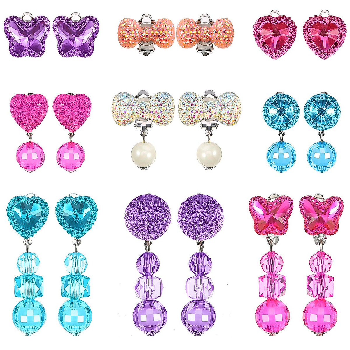 Hicarer 9 Pairs Girls Clip-on Earrings Pretend Princess Play Earrings Jewelry Set (Style 1)