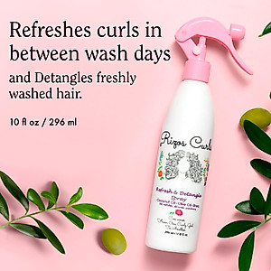 Rizos Curls Refresh & Detangle Spray, Moisturizing Leave-In Conditioner, Hydrate & Reduce Frizz, Add Shine & Definition with Coconut Oil, Aloe Vera & Shea Butter, All Hair Types 1a- 4c, 10 oz