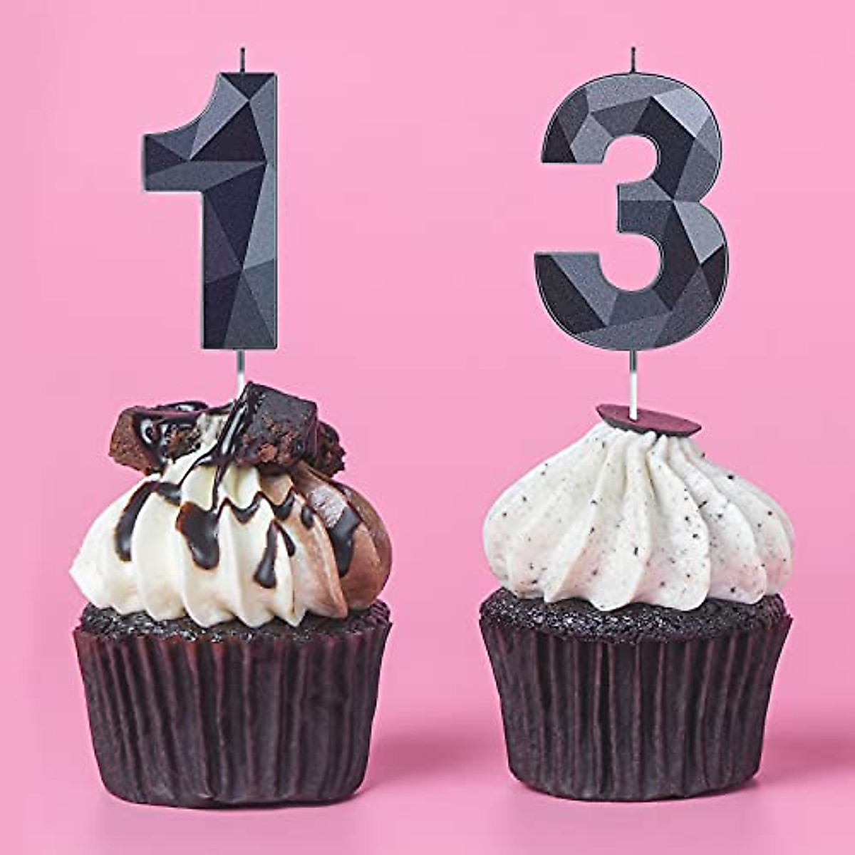 13th Birthday Candles, 3D Diamond Shape Number 13 Candles Happy Birthday Cake Topper Numeral Candles Decoration for Birthday Wedding Party Reunions Theme Party Anniversary Favors (Black)